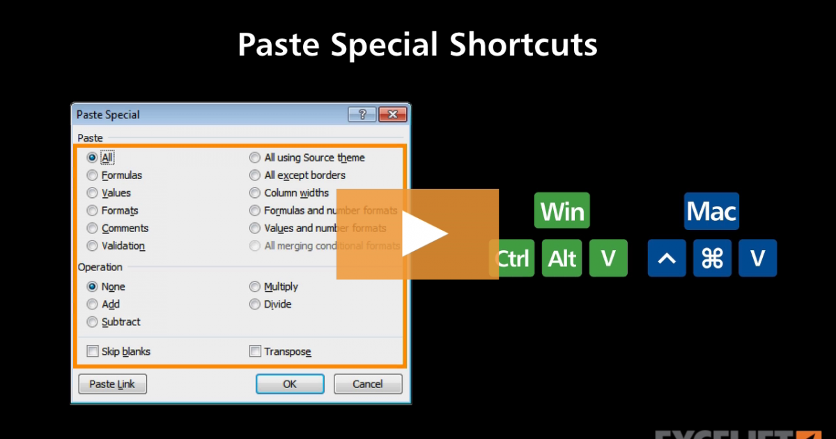 Shortcuts For Paste Special Exceljet